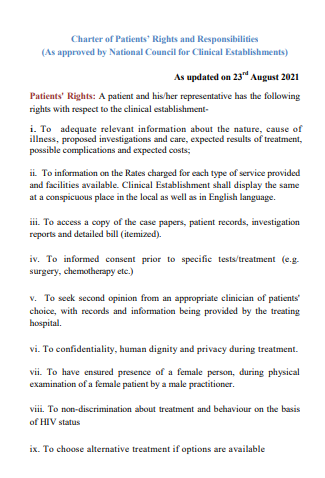 Charter of Patients’ Rights and Responsibilities (2021)