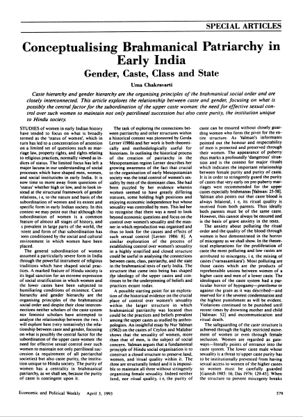 Conceptualising Brahmanical Patriarchy in Early India: Gender, Caste ...